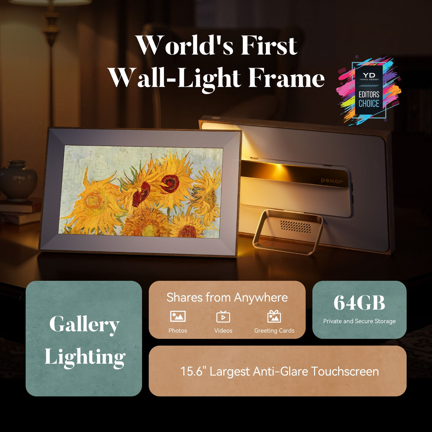 Pexar Starlight 15.6" – Large Gallery Lighting Digital Picture Frame